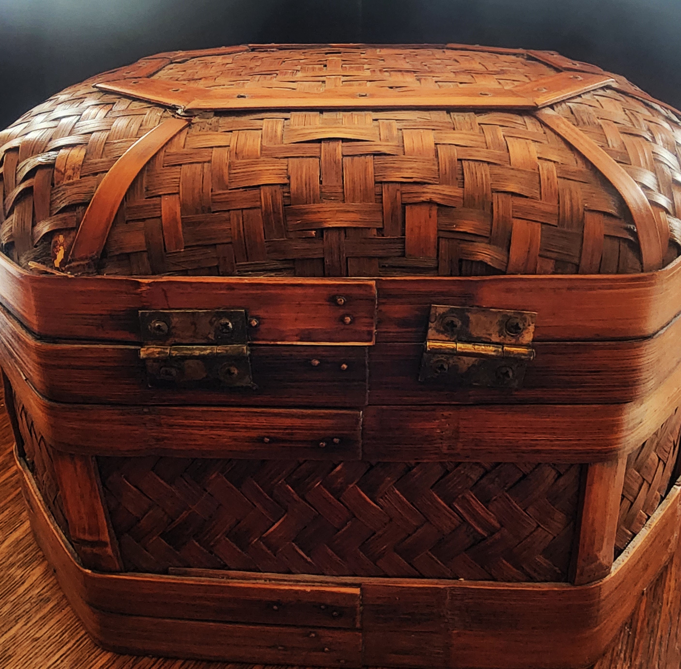 Vintage Wicker & Wood Curved Top Storage - Etsy