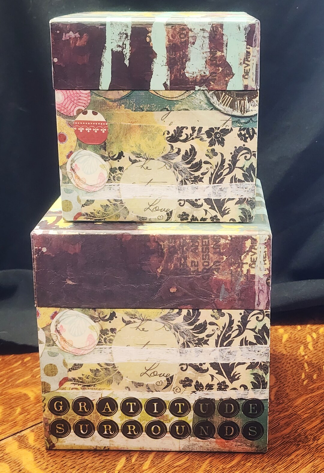 Vintage Lang Gratitude Surroundings Nesting Boxes 6 1/2x6 1/8x 6 1/8 ...
