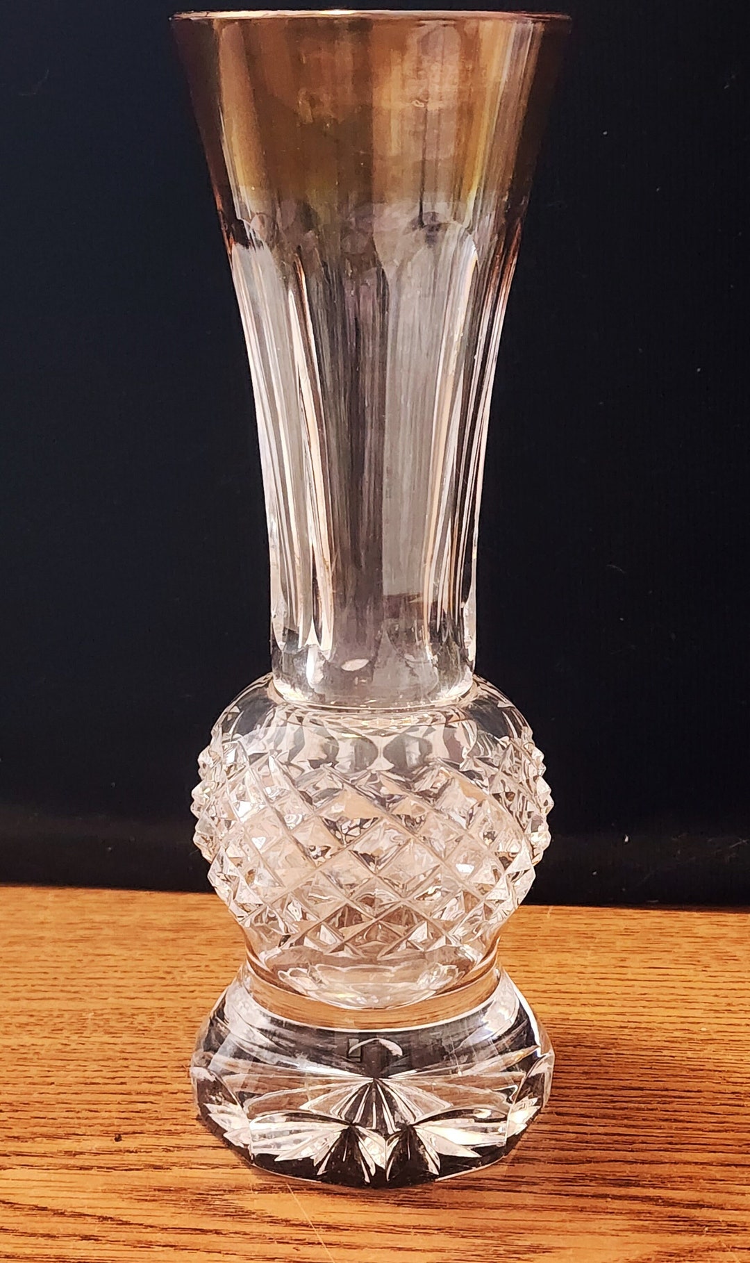 Vintage Cut Lead Crystal 8" Vase With Yellow Highlight at Top ...