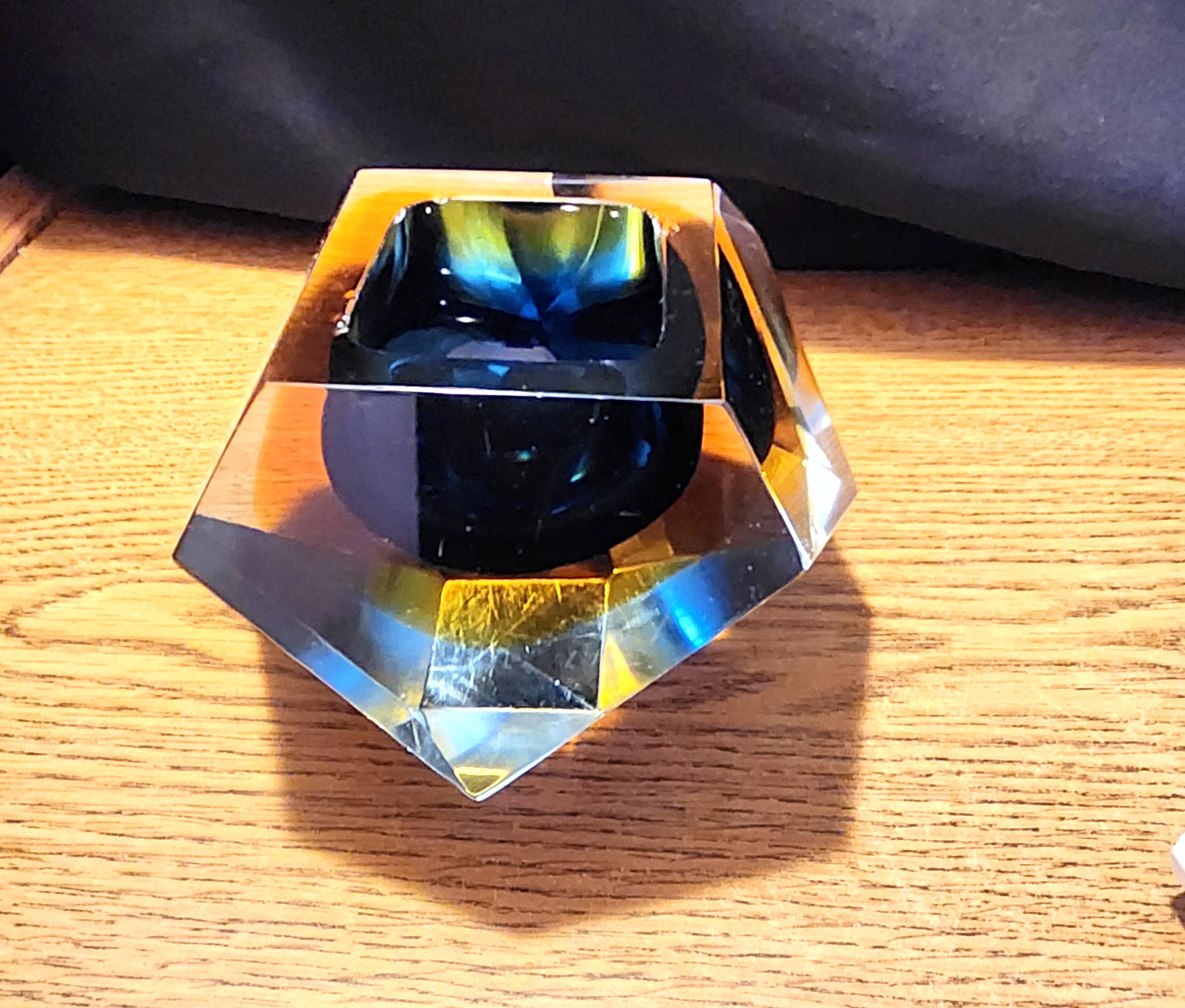 Vintage 4" X 6" Cut Crystal Art Glass Murano Bowl Cobalt Blue, Clear ...