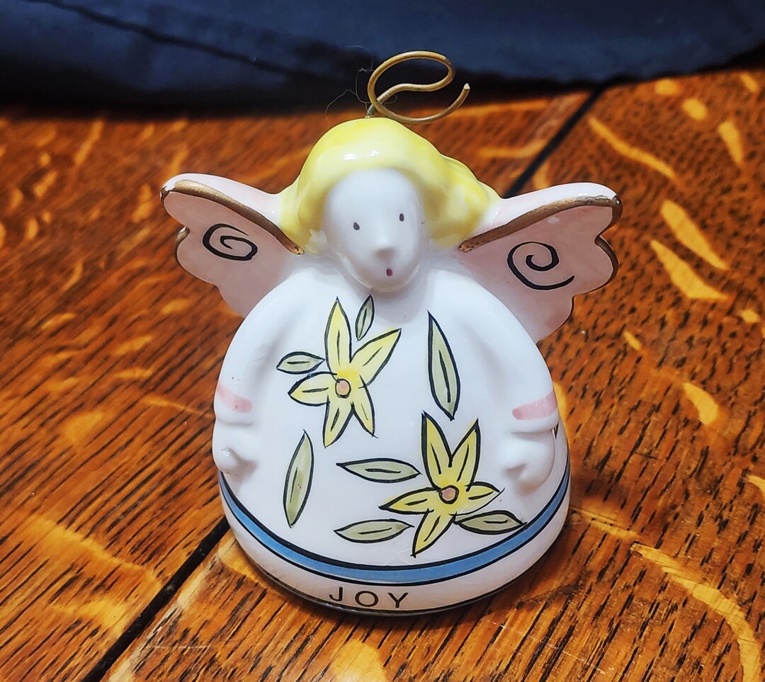 Vintage Porcelain Angel Bell in White, Yellow and Blue - Etsy