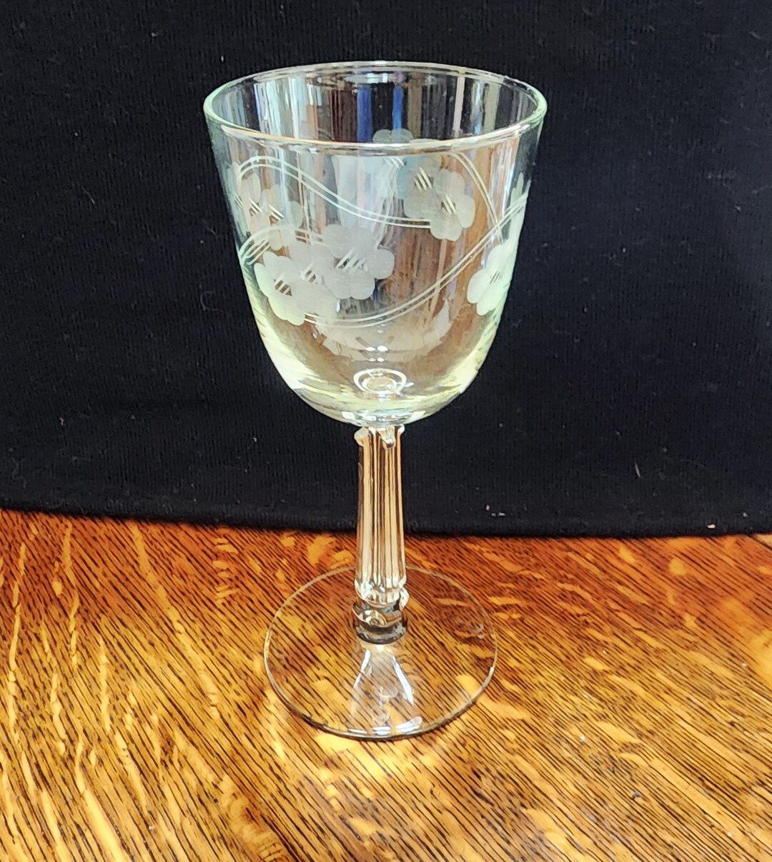 Vintage 7 3/4" Crystal Fostoria Etched Fuchsia Pattern Wine Glass - Etsy