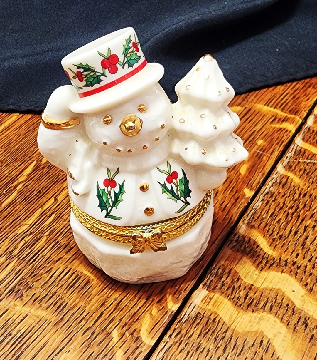 Vintage White Porcelain Snowman Trinket Box - Etsy