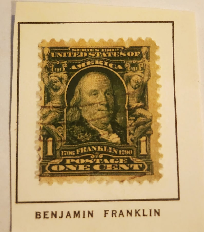 Vintage Rare 1902 1 Cent Ben Franklin Green Stamp Cancelled Hinged - Etsy
