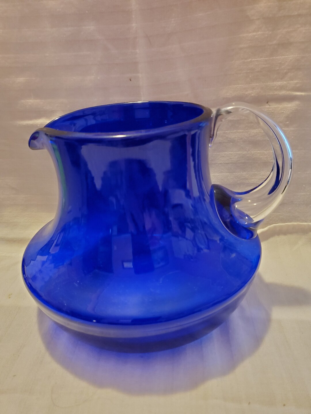 Vintage Blue Glass Pitcher With Clear Handle - Etsy