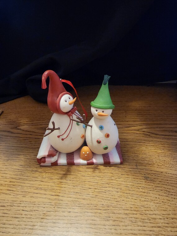 Vintage 2 Snowmen on a Sled Statue - Etsy