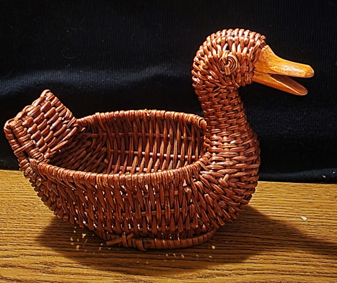 Vintage Wicker Duck Basket With Wood Beak - Etsy