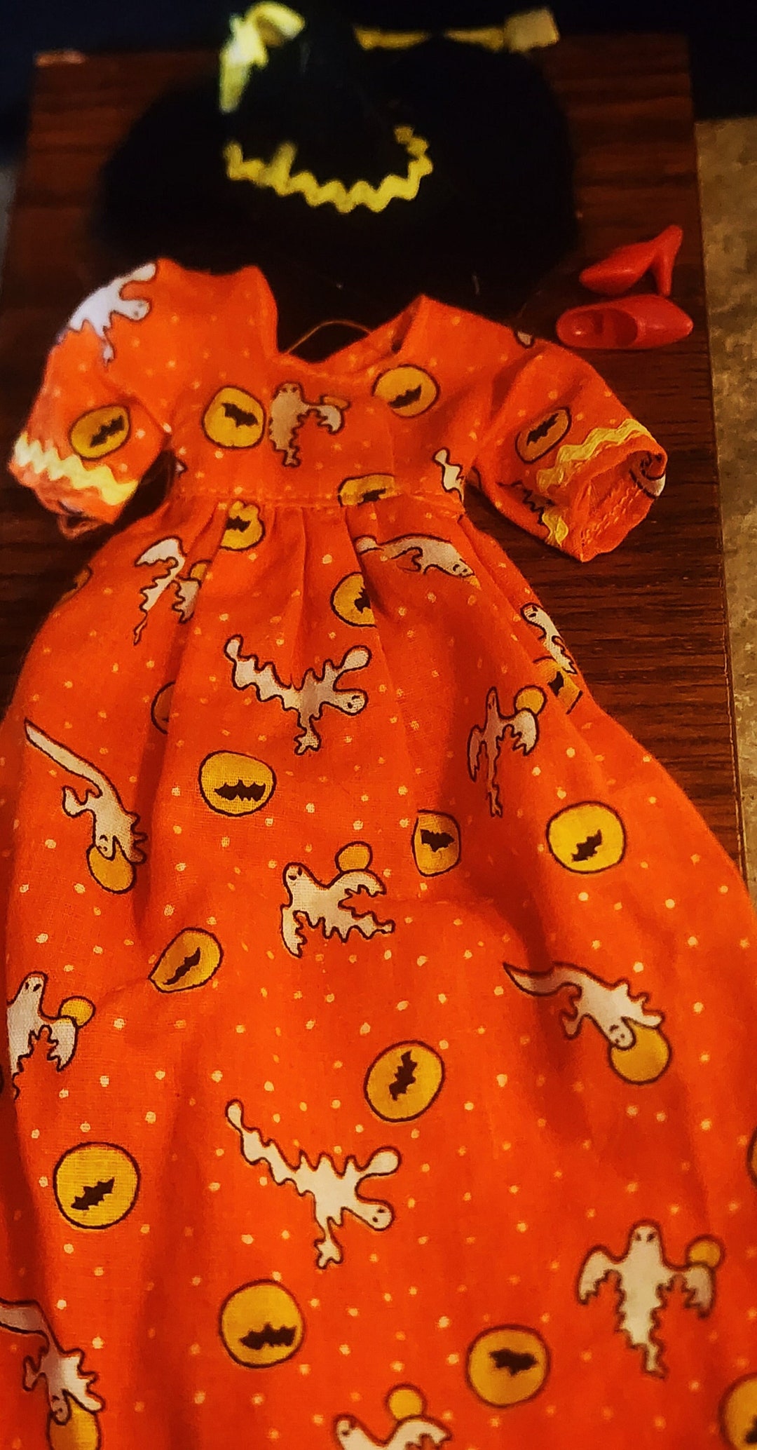 Vintage Barbie Orange Yellow and Black Witch Dress With Black Hat and ...