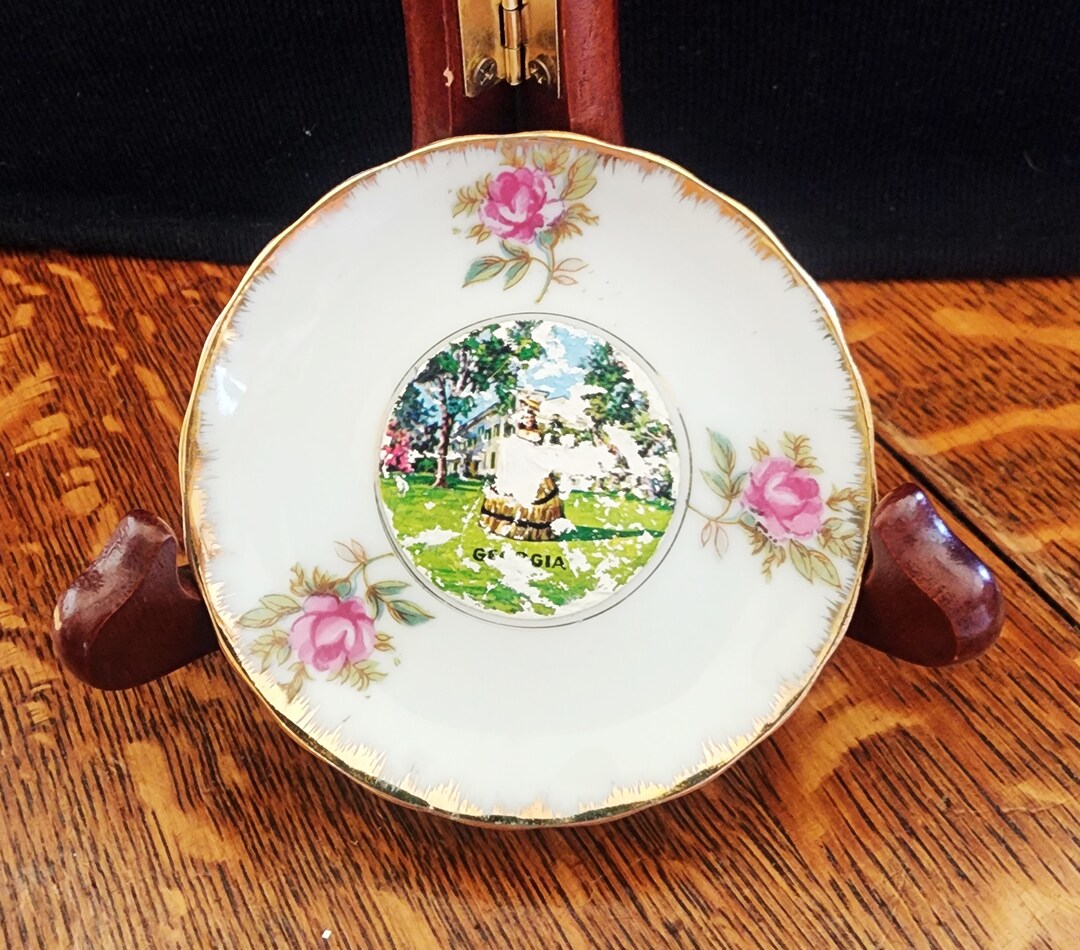 Vintage Georgia Plate White Pink and Green - Etsy