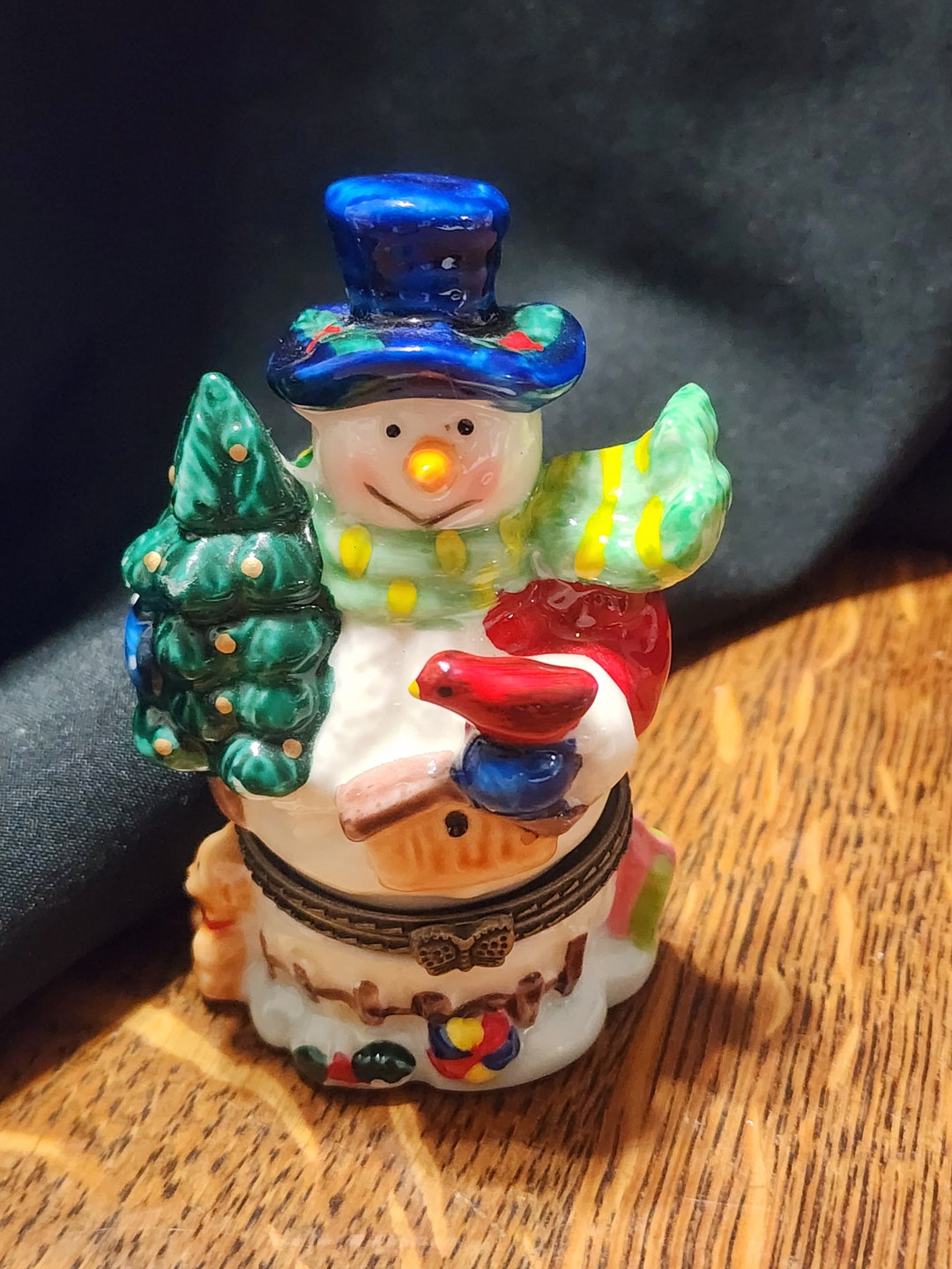 Vintage Porcelain Snowman Trinket Box With Velvet in Box - Etsy
