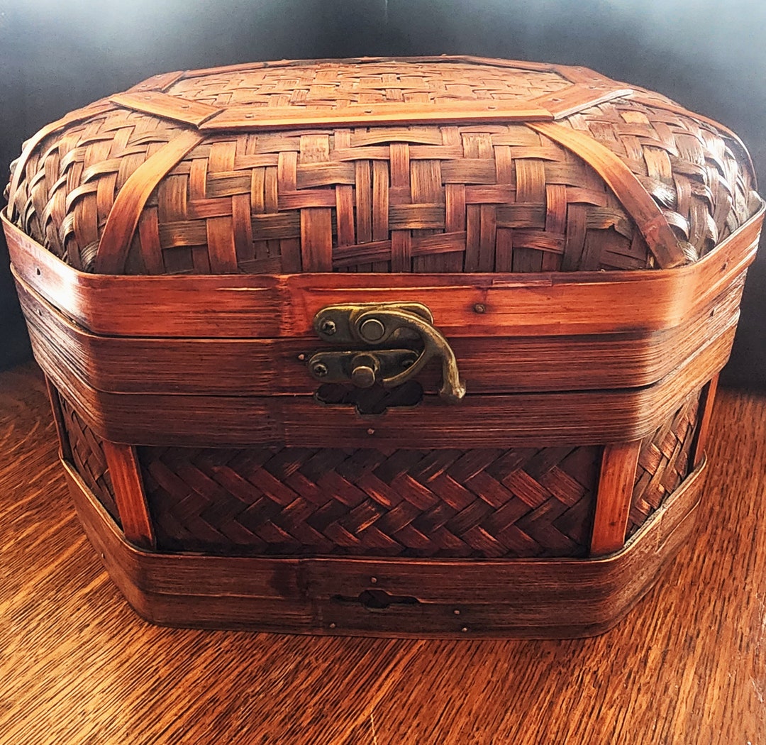 Vintage Wicker & Wood Curved Top Storage - Etsy