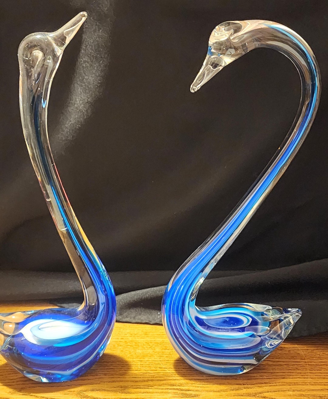 Vintage 14" Art Glass Pair of Swans With Blues and White Swirl Colors ...