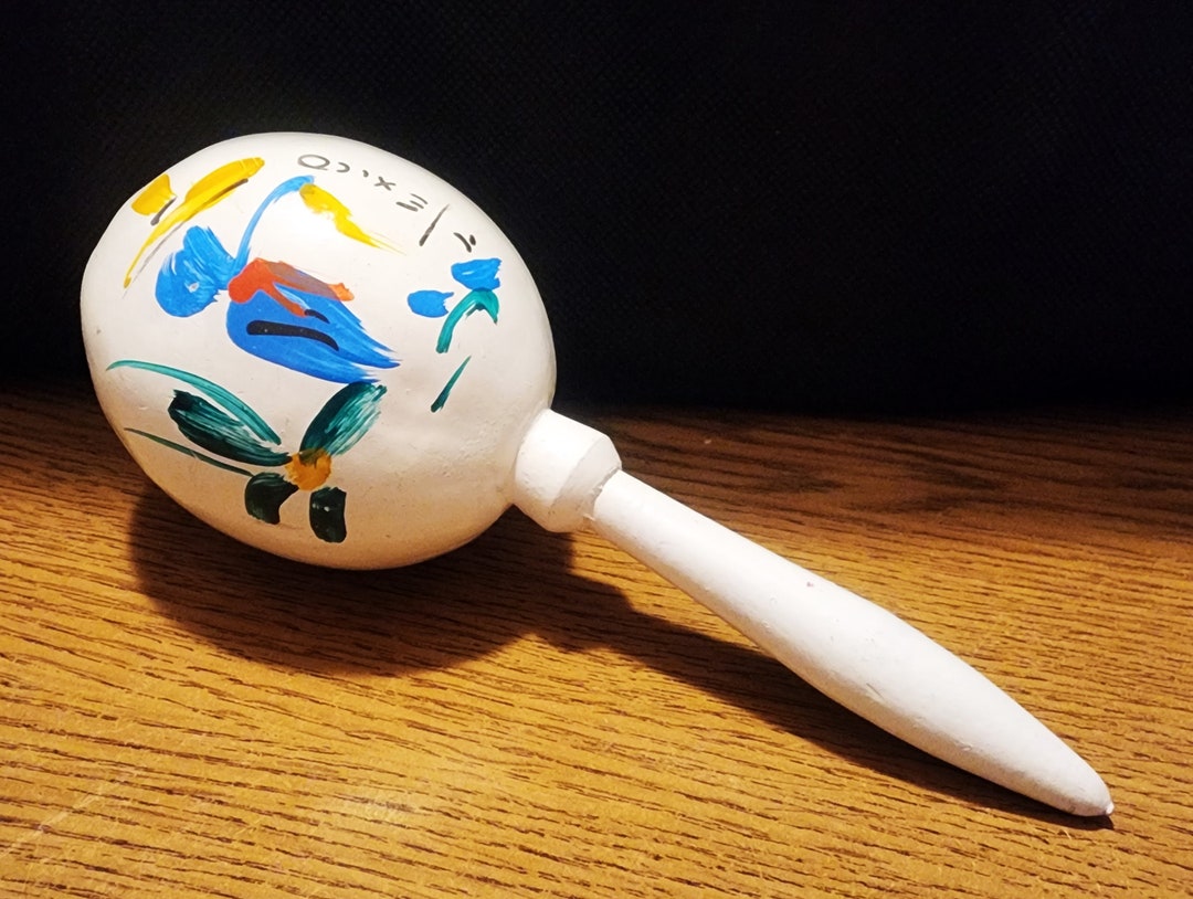 Vintage White Hand Painted Mexico Maraca - Etsy