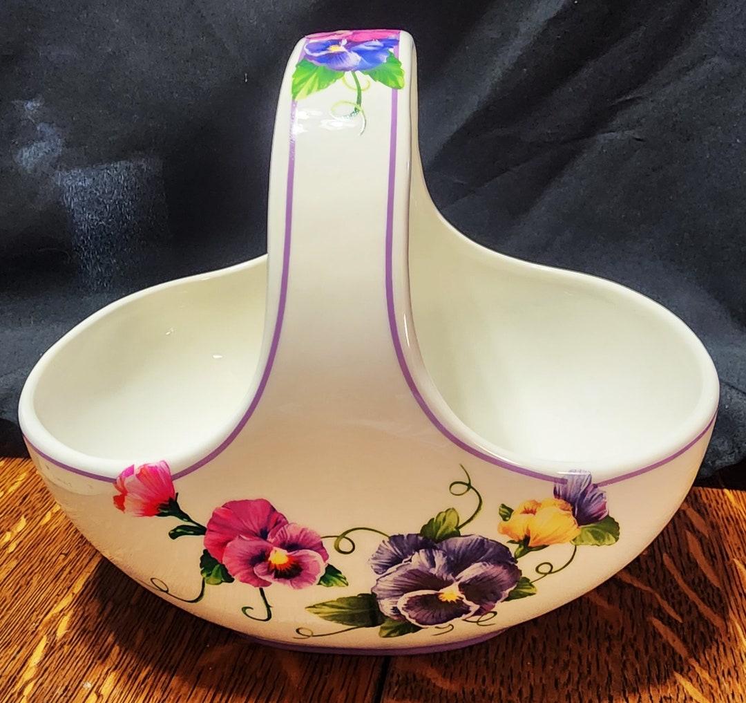 Vintage Teleflora Basket With Purple Flowers Porcelain - Etsy