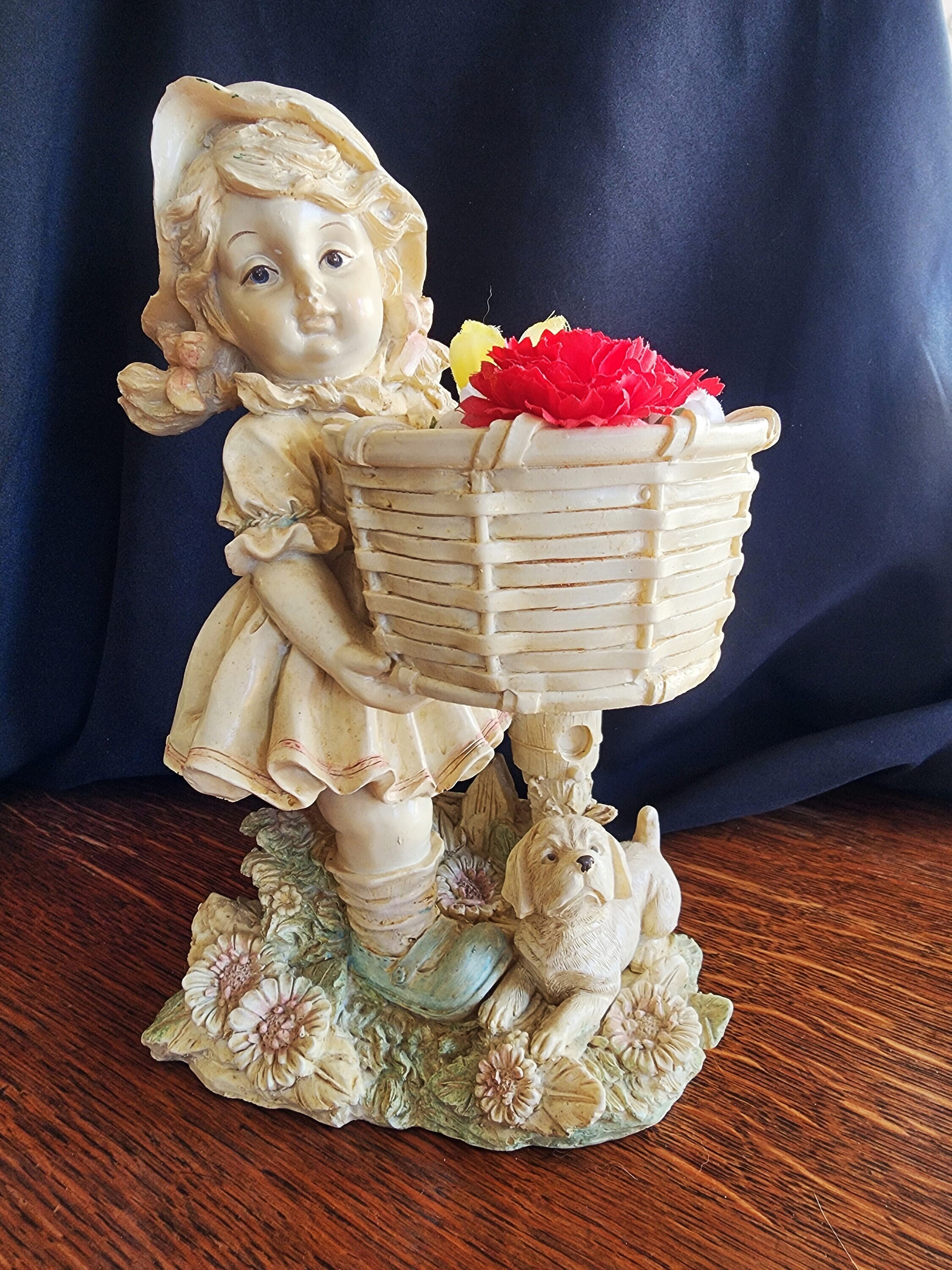 Vintage Resin Girl With Flowers - Etsy