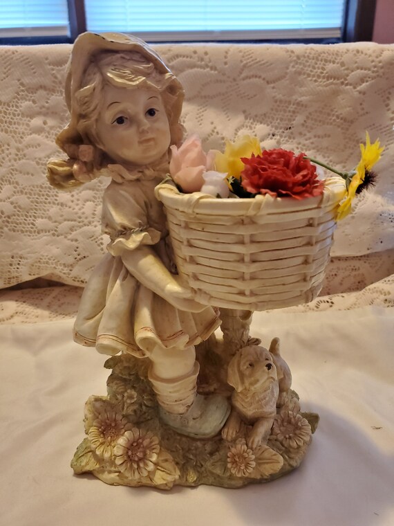 Vintage Resin Girl With Flowers - Etsy