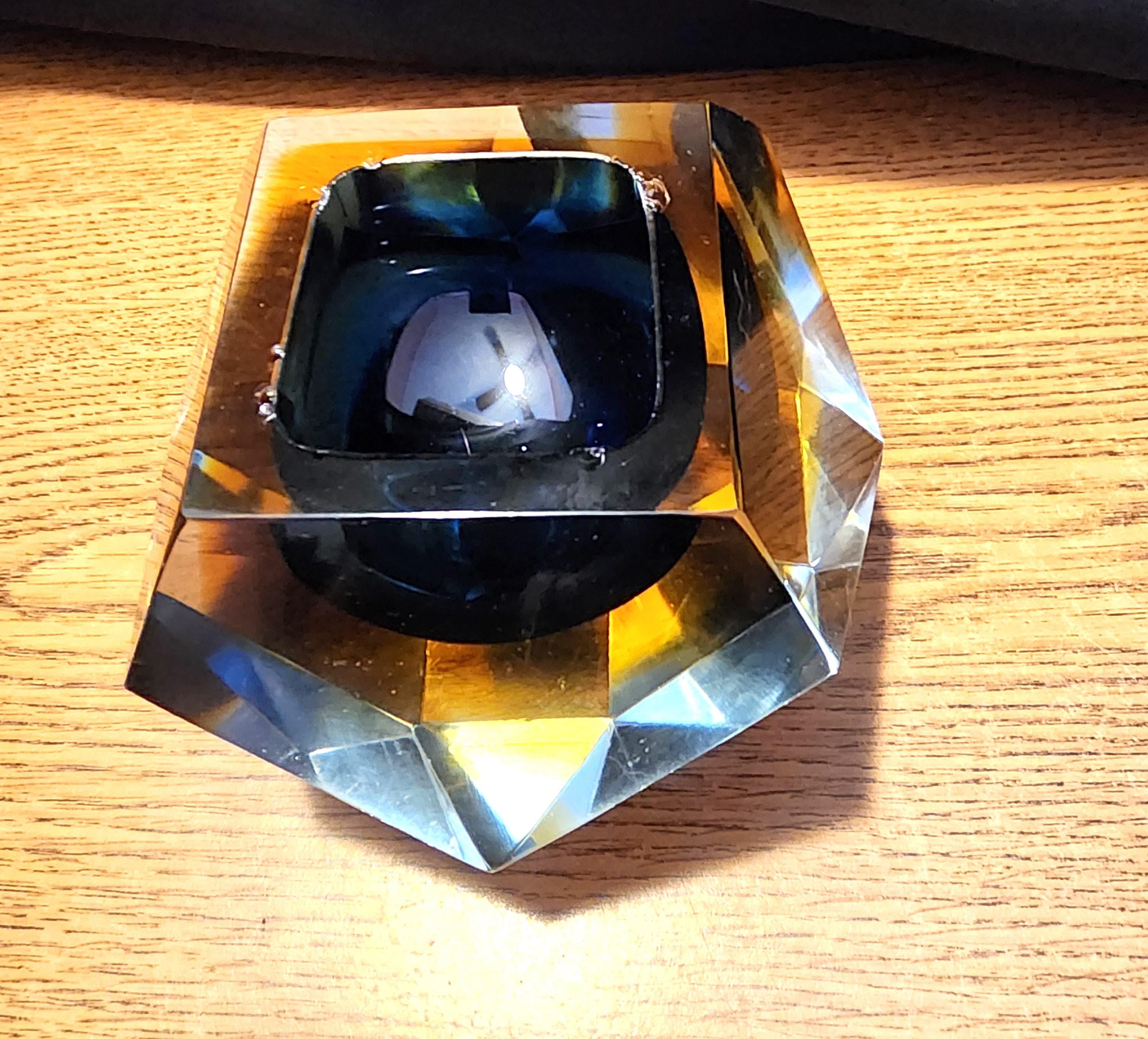 Vintage 4" X 6" Cut Crystal Art Glass Murano Bowl Cobalt Blue, Clear ...