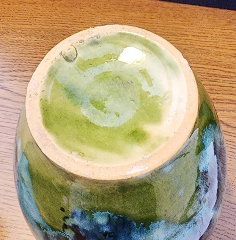 Vintage Green Turquoise Drip Pottery Vase - Etsy