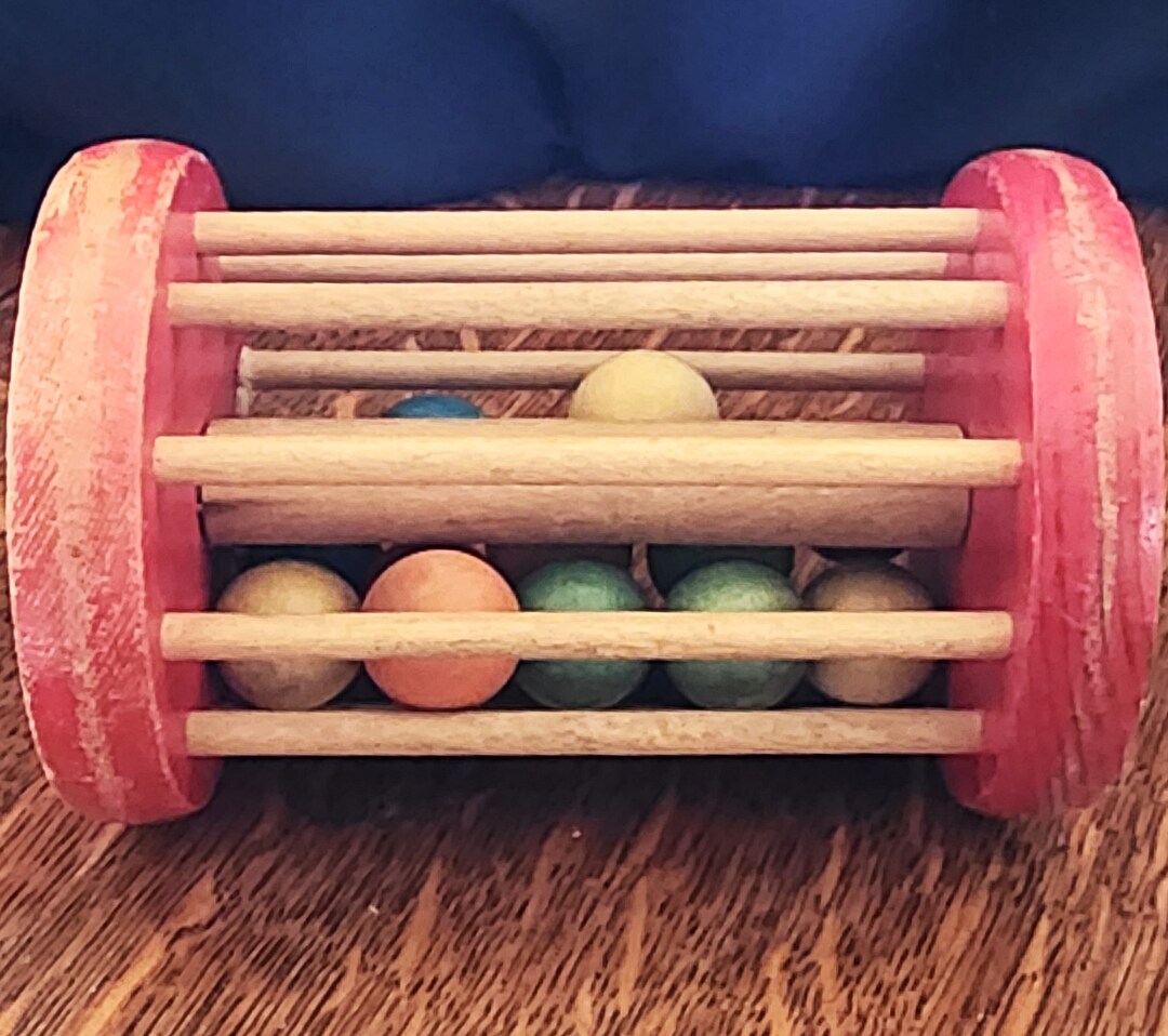 Vintage Wood Roll Rattle Child Toy - Etsy