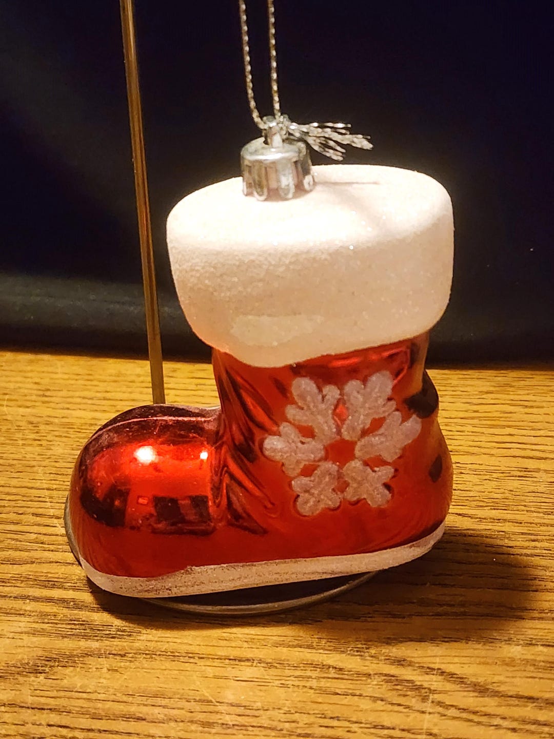 Vintage Red Glass Santa Boot Christmas Tree Ornament With Glitter - so ...