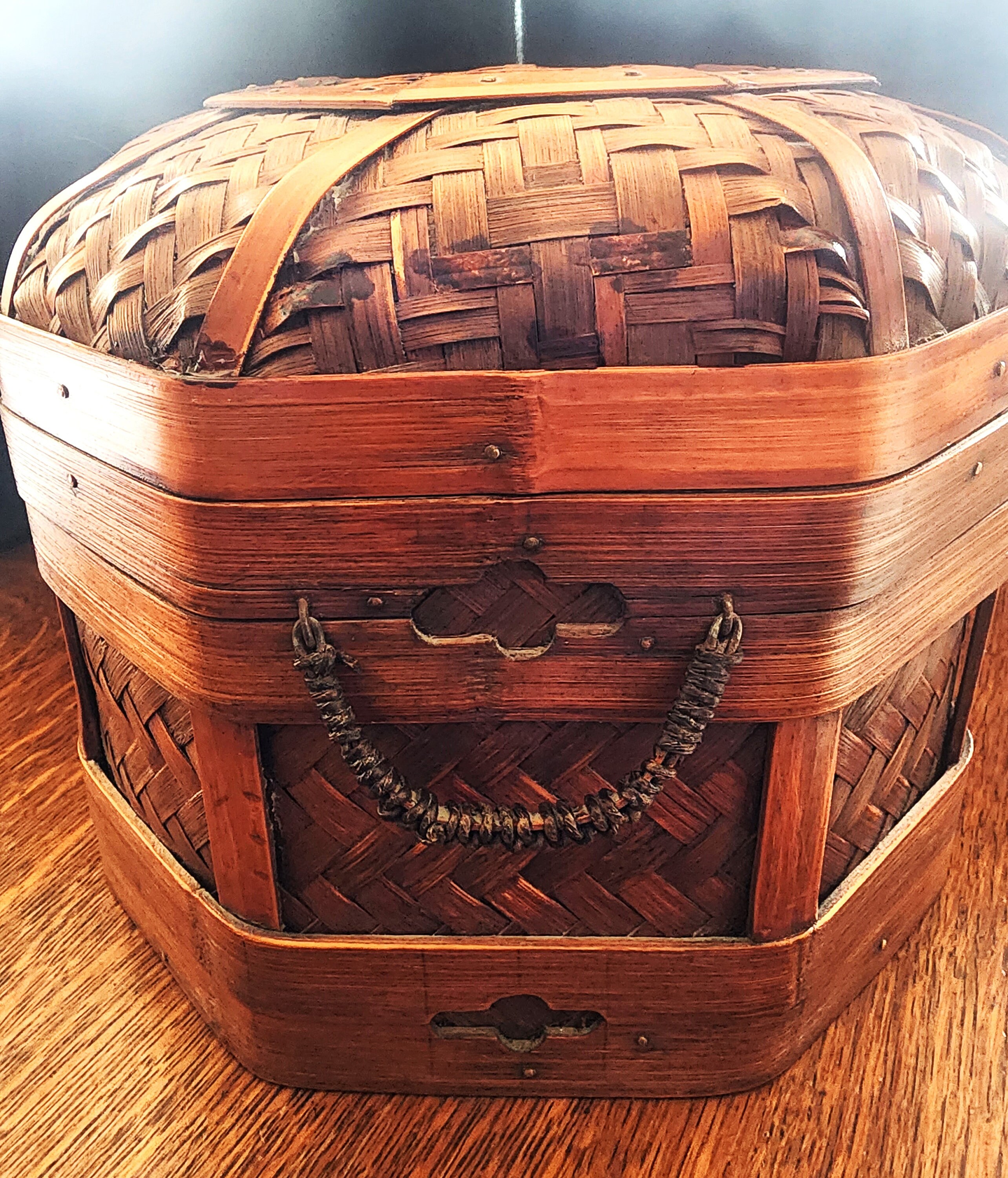 Vintage Wicker & Wood Curved Top Storage - Etsy