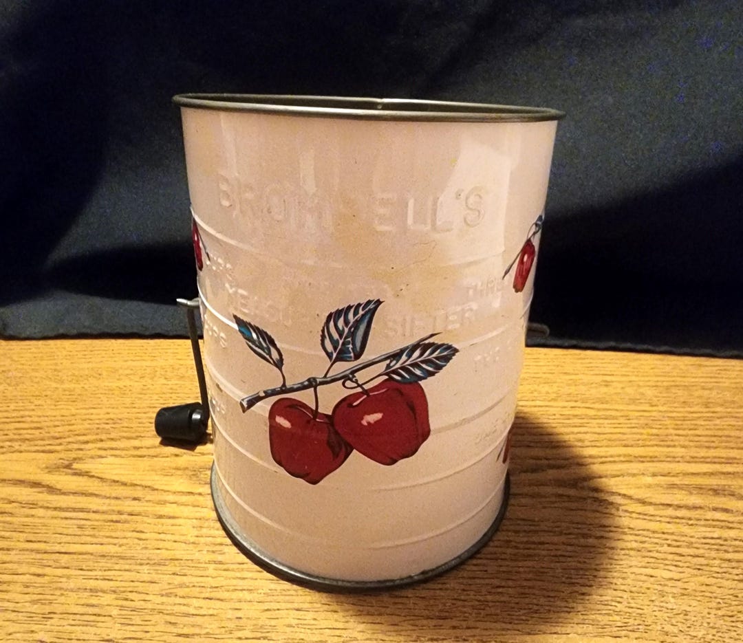 Vintage White Bromwell Sifter With Cherries Decoration - Etsy