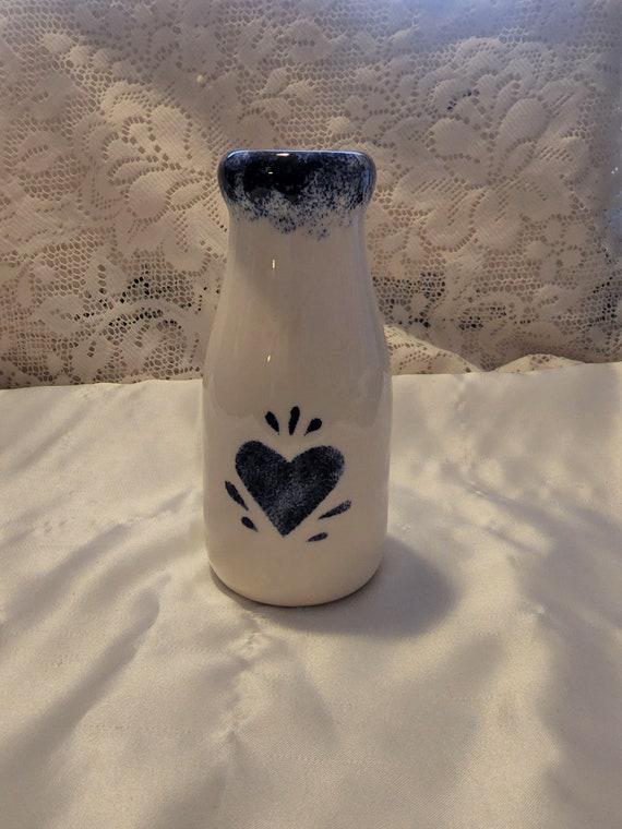 Vintage Blue & White Milk Bottle/vase - Etsy