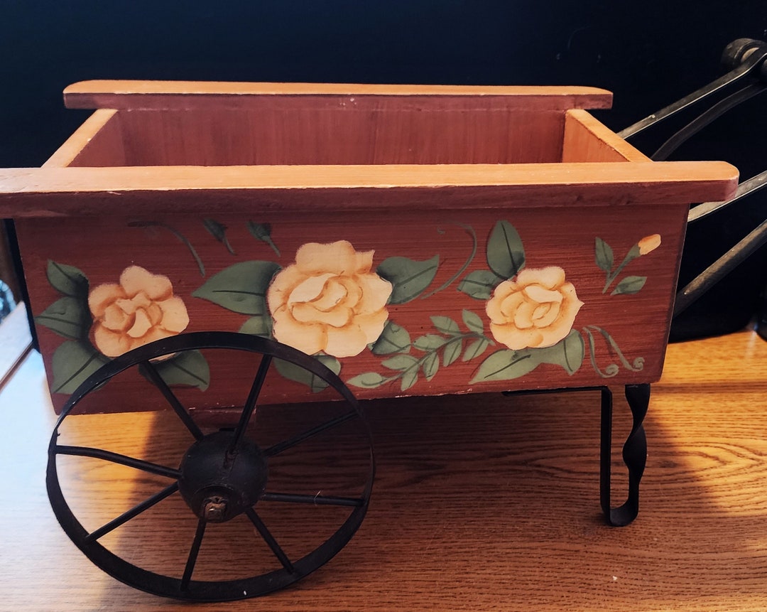 Vintage Wood Wagon With Wheels on One End and Stand on Other Decorated ...