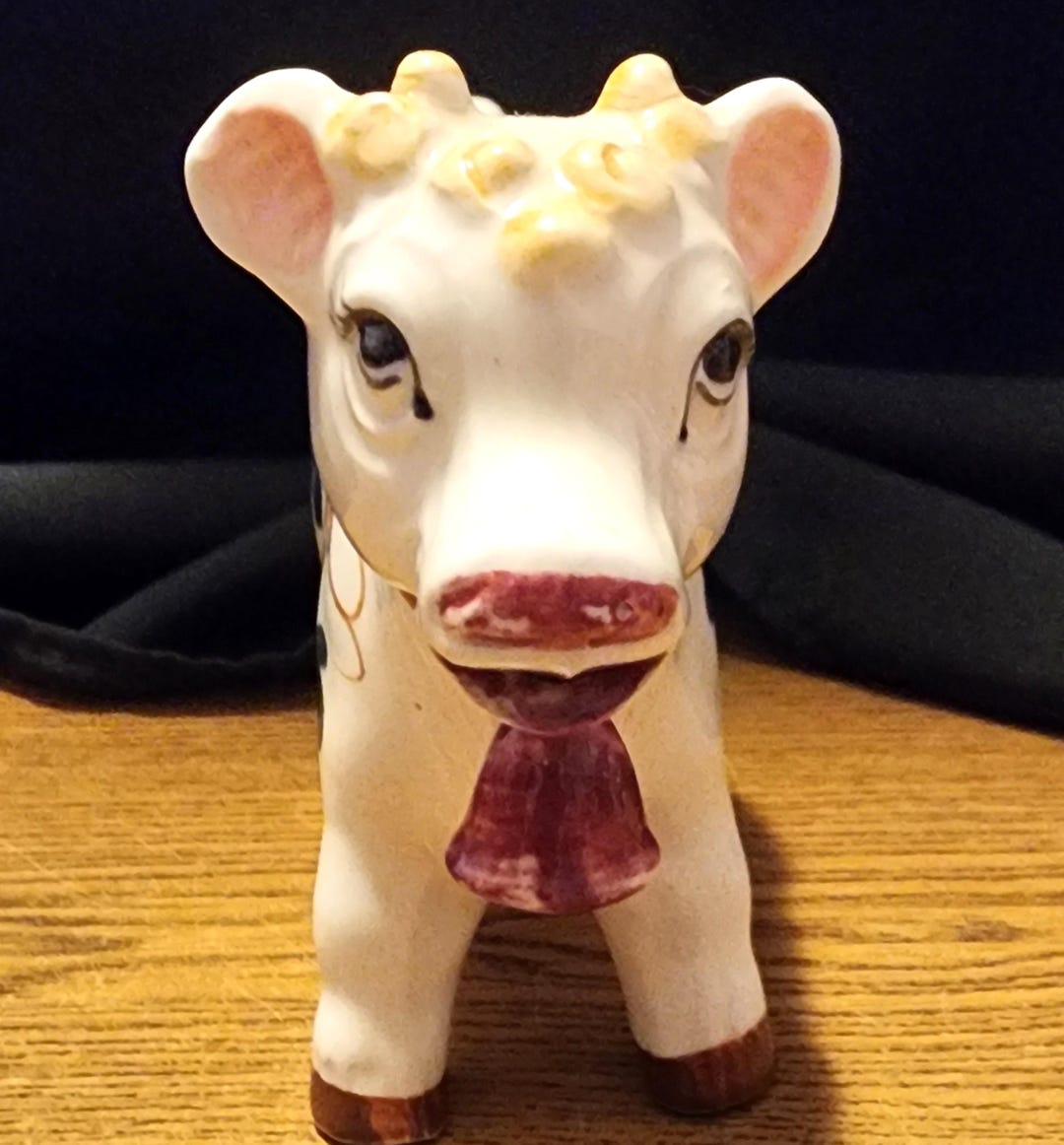 Vintage 1960's Japan Hand Painted Cow Creamer With Flowers, Bell ...
