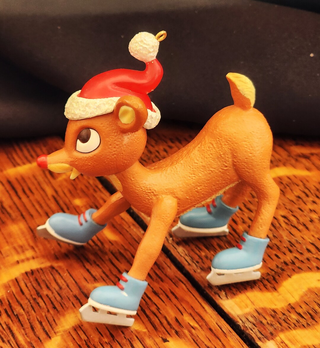 Vintage Rudolph the Red Nose Reindeer on Ice Skates Christmas Ornament ...