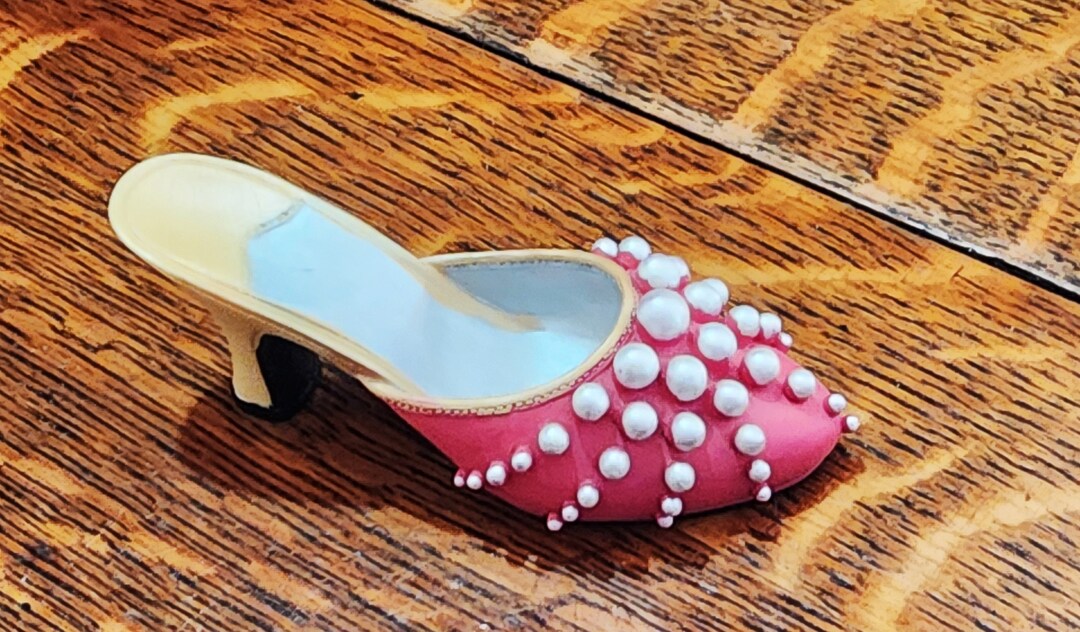Vintage Miniature Pink Open Toe High Heel With White Pearls - Etsy