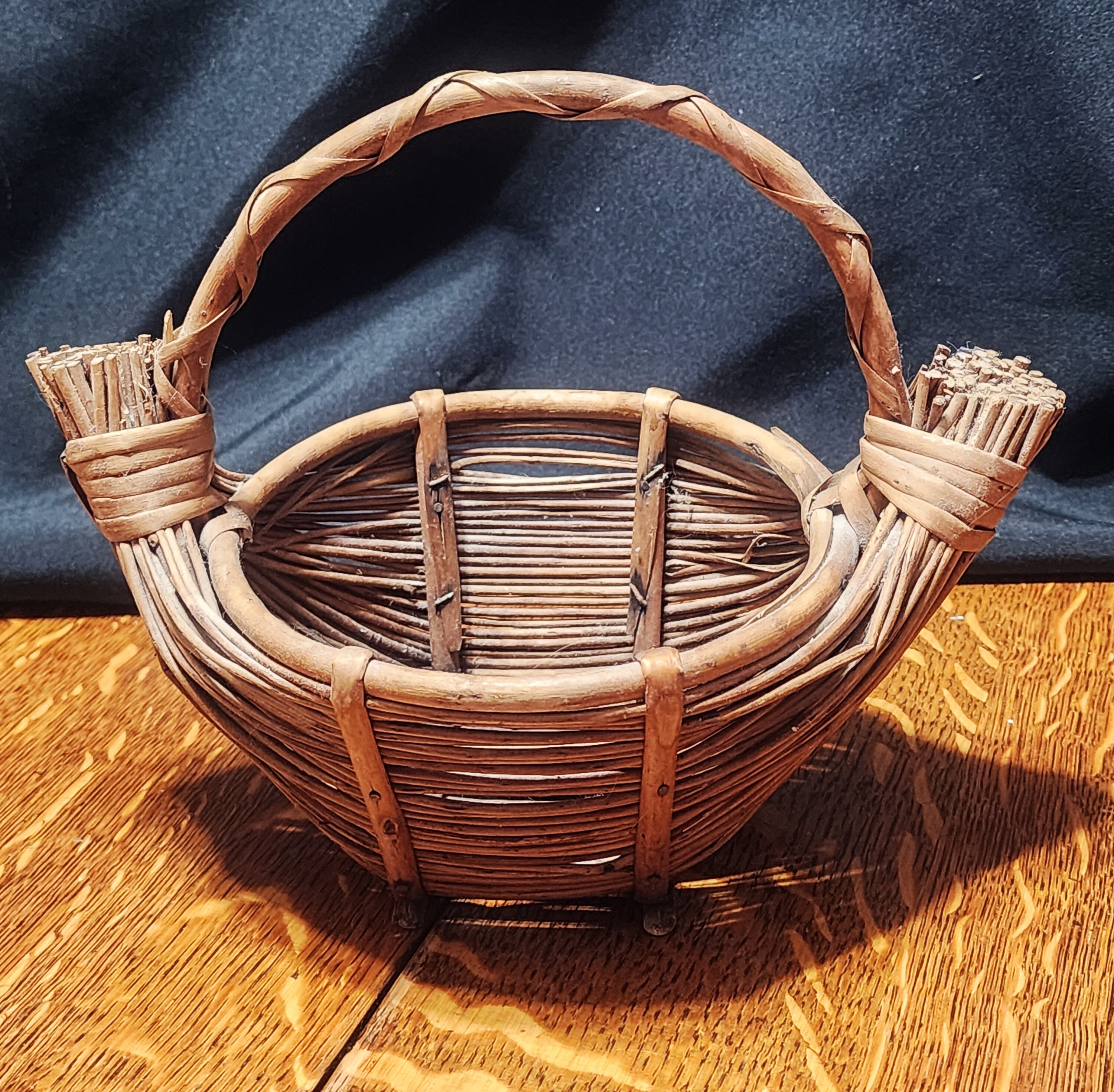 Vintage Rattan Basket With Wood Handles - Etsy