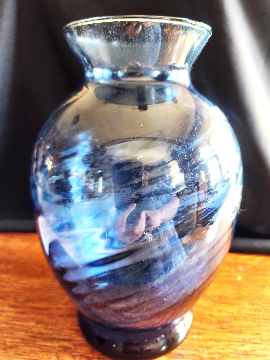 Vintage 10" Swirl Blue Glass Vase - Etsy