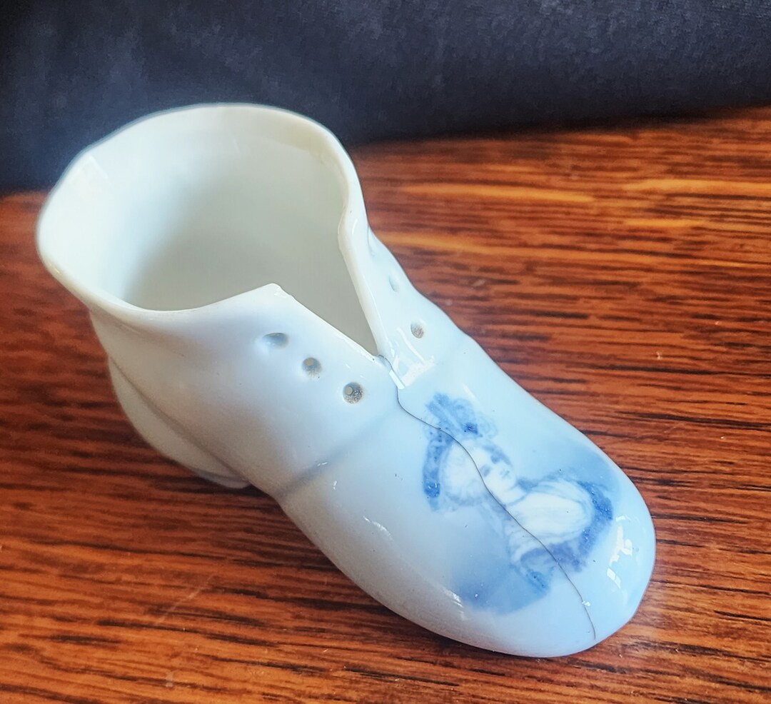 Vintage White & Blue Porcelain Shoe - Etsy