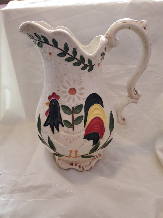 Vintage 10 Sunflower & Rooster Pitcher Very Nice - Etsy