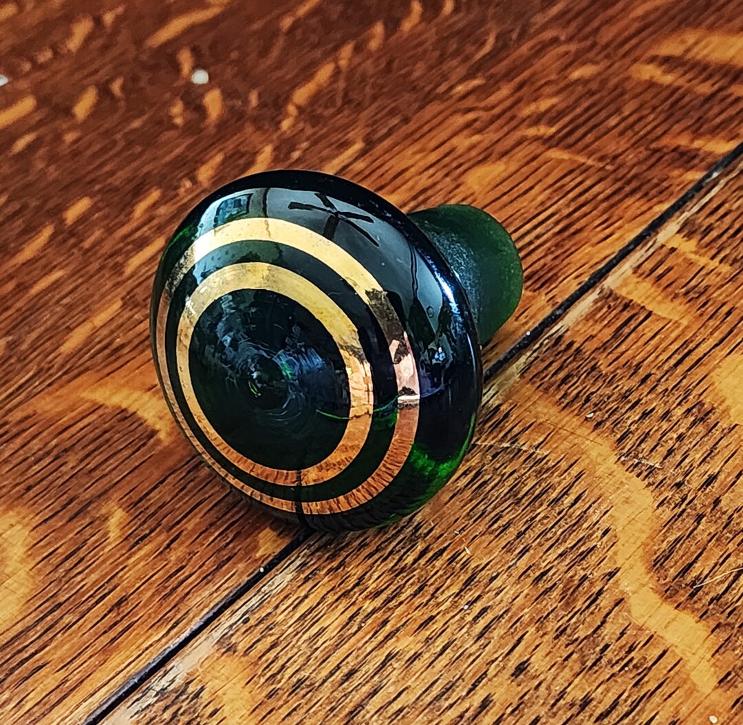 Vintage Green Glass Stopper With Gold Circles - Etsy