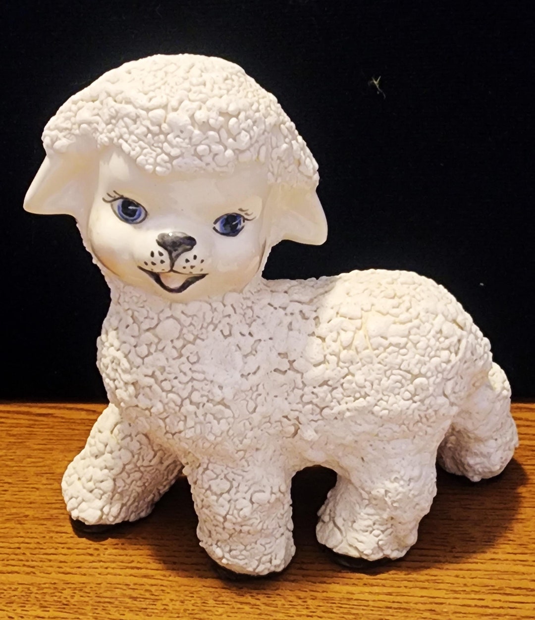 Vintage 1960 Ceramic Textured Lamb With Blue Eyes - Etsy