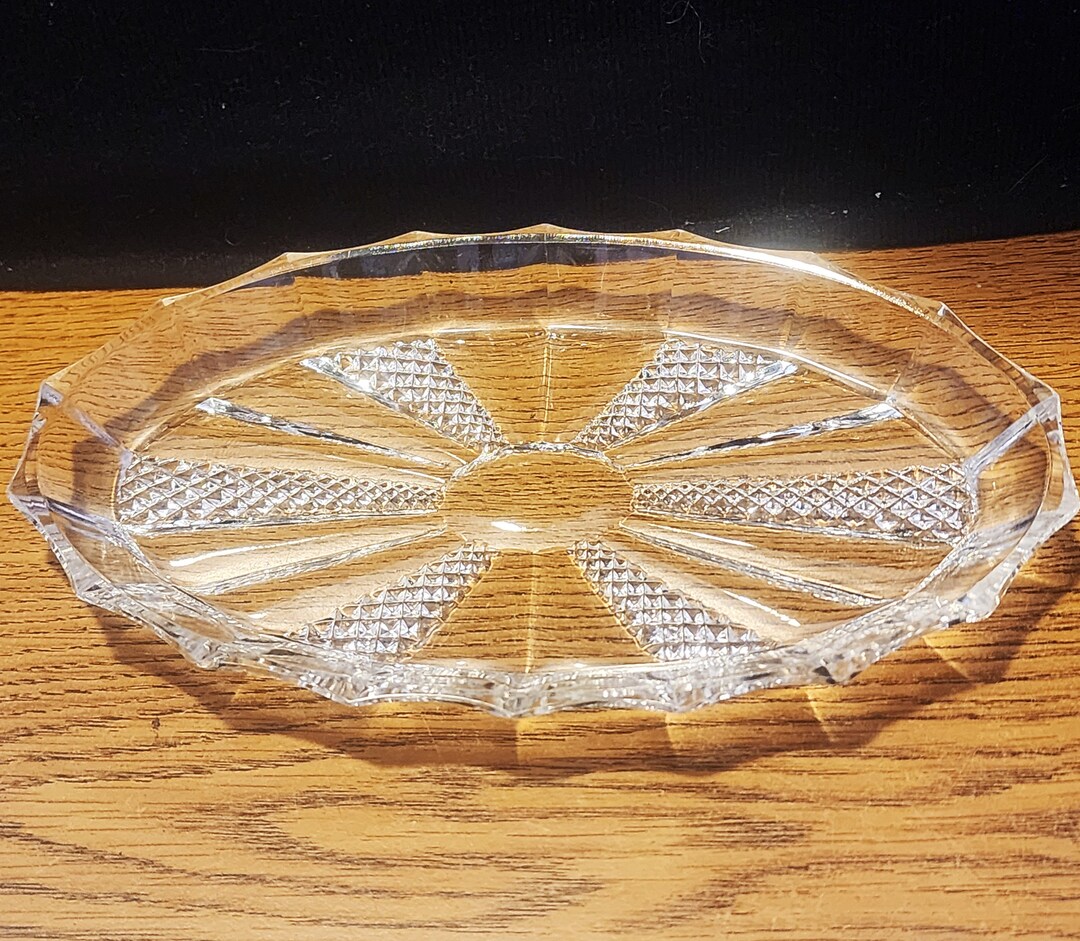 Vintage 8" German Golden Crown Cut Lead Crystal Tray - Etsy
