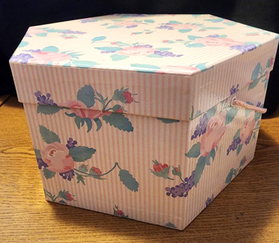 Vintage Pink & Blue Octagon Shaped 11x11x7 Lidded Hat Box - Etsy