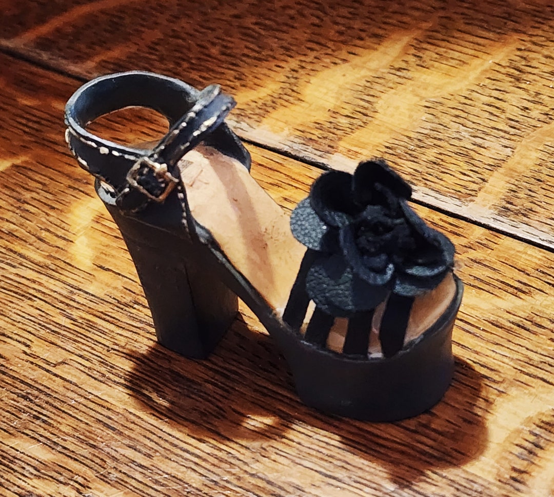 Vintage Black Stiletto High Heel Miniature Sandel With Bows - Etsy
