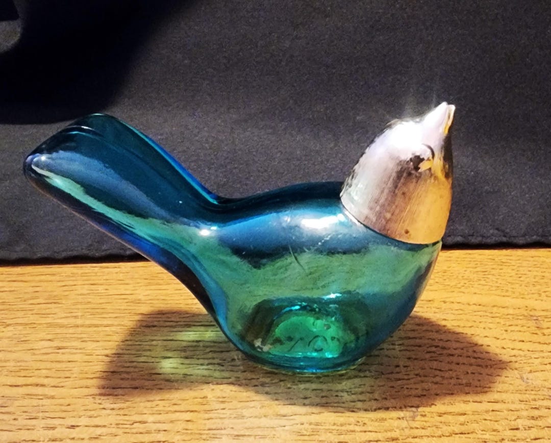 Vintage Blue Glass Bird Bottle With Gold Head - Etsy