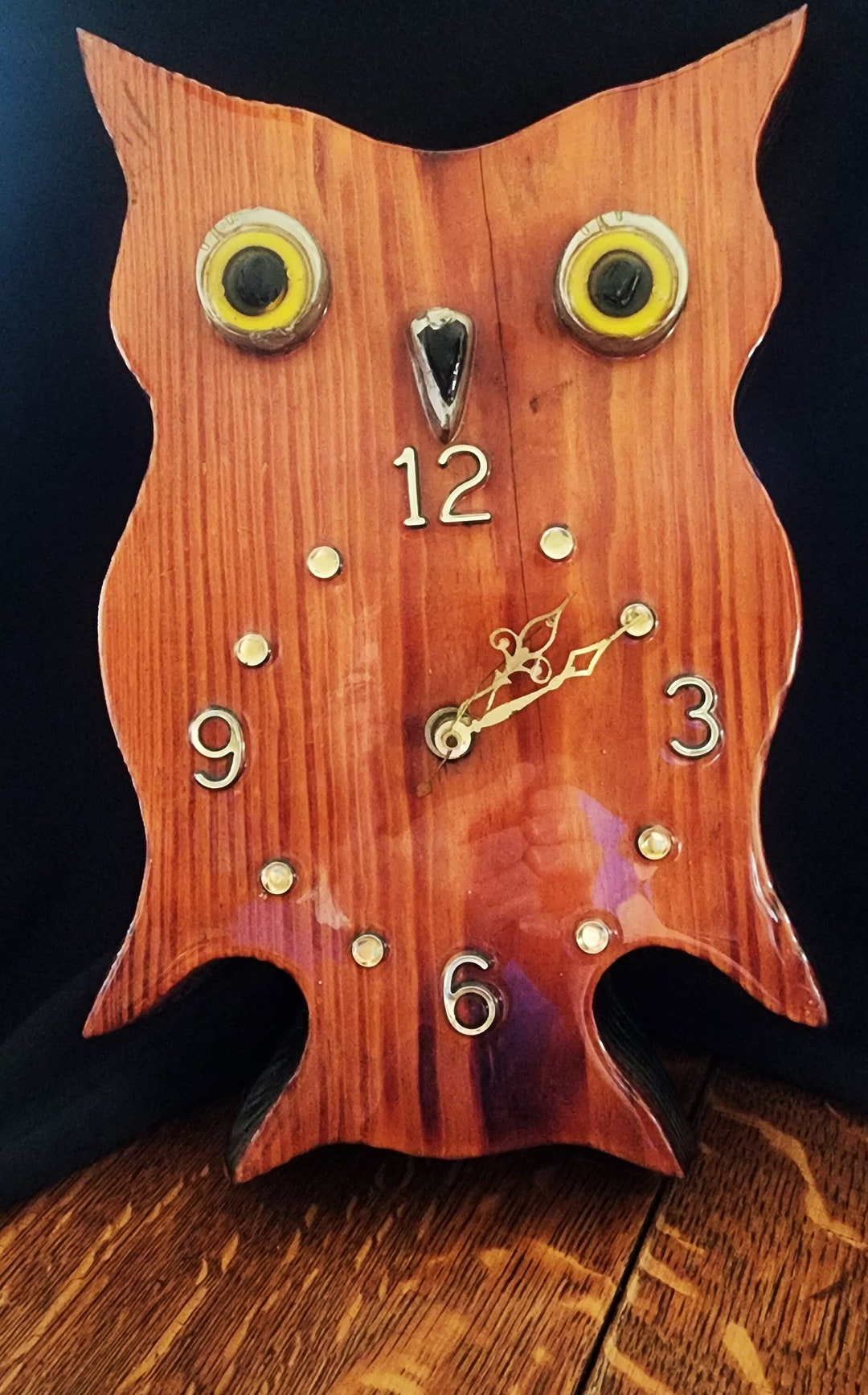 Vintage Folk Art Wood Owl Clock Cypress - Etsy