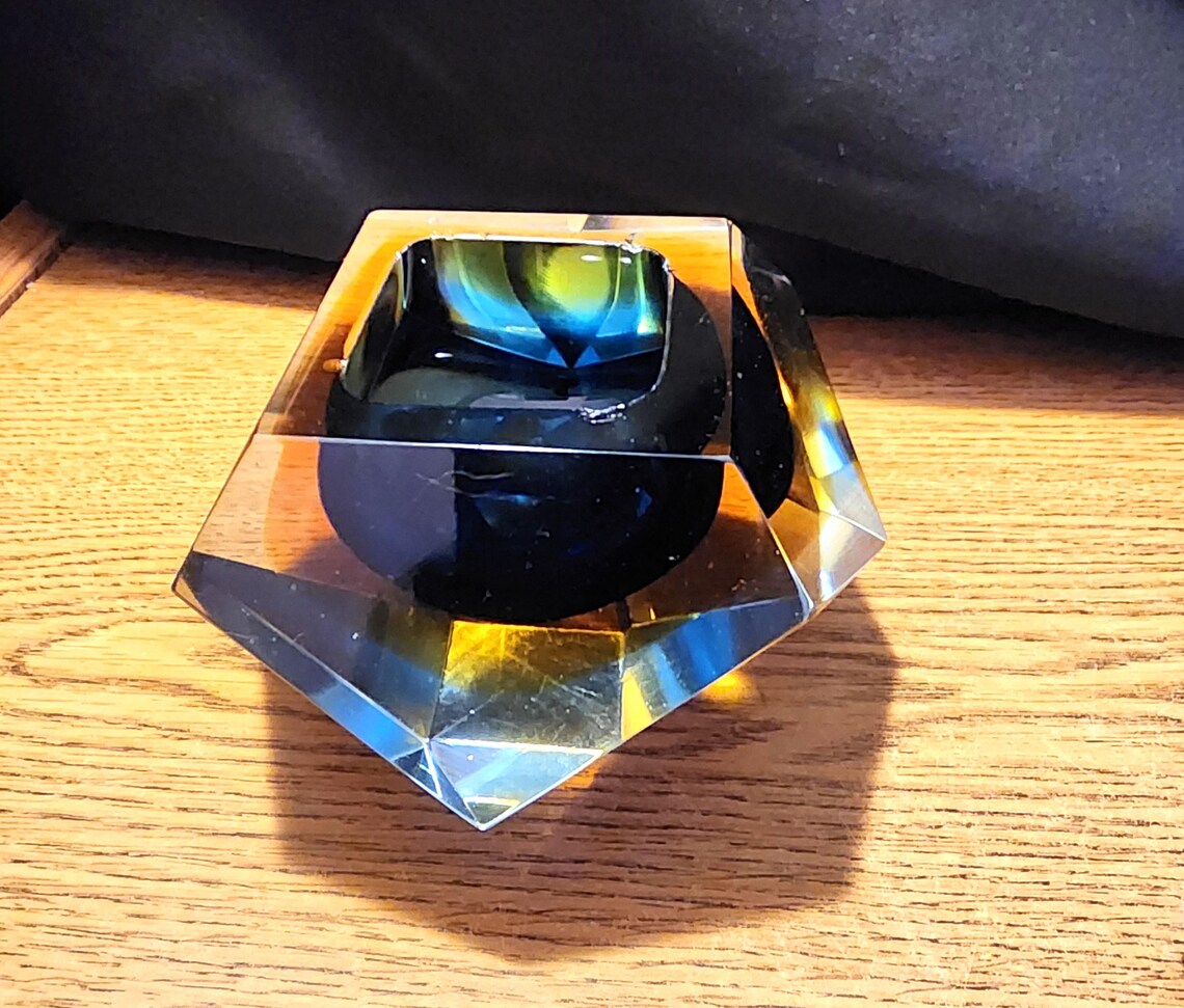 Vintage 4" X 6" Cut Crystal Art Glass Murano Bowl Cobalt Blue, Clear ...