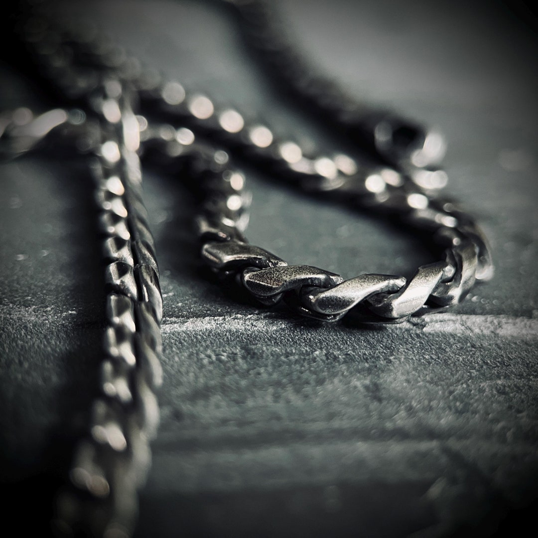 Oxidised Simple Stainless Steel Matte Silver Thick Chunky Heavy Wheat ...