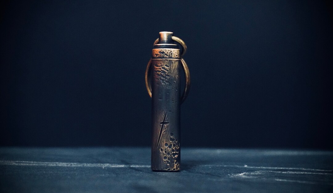 Heavily Distressed Brass Bullet Pill Bottle Stash Capsule Key-chain ...