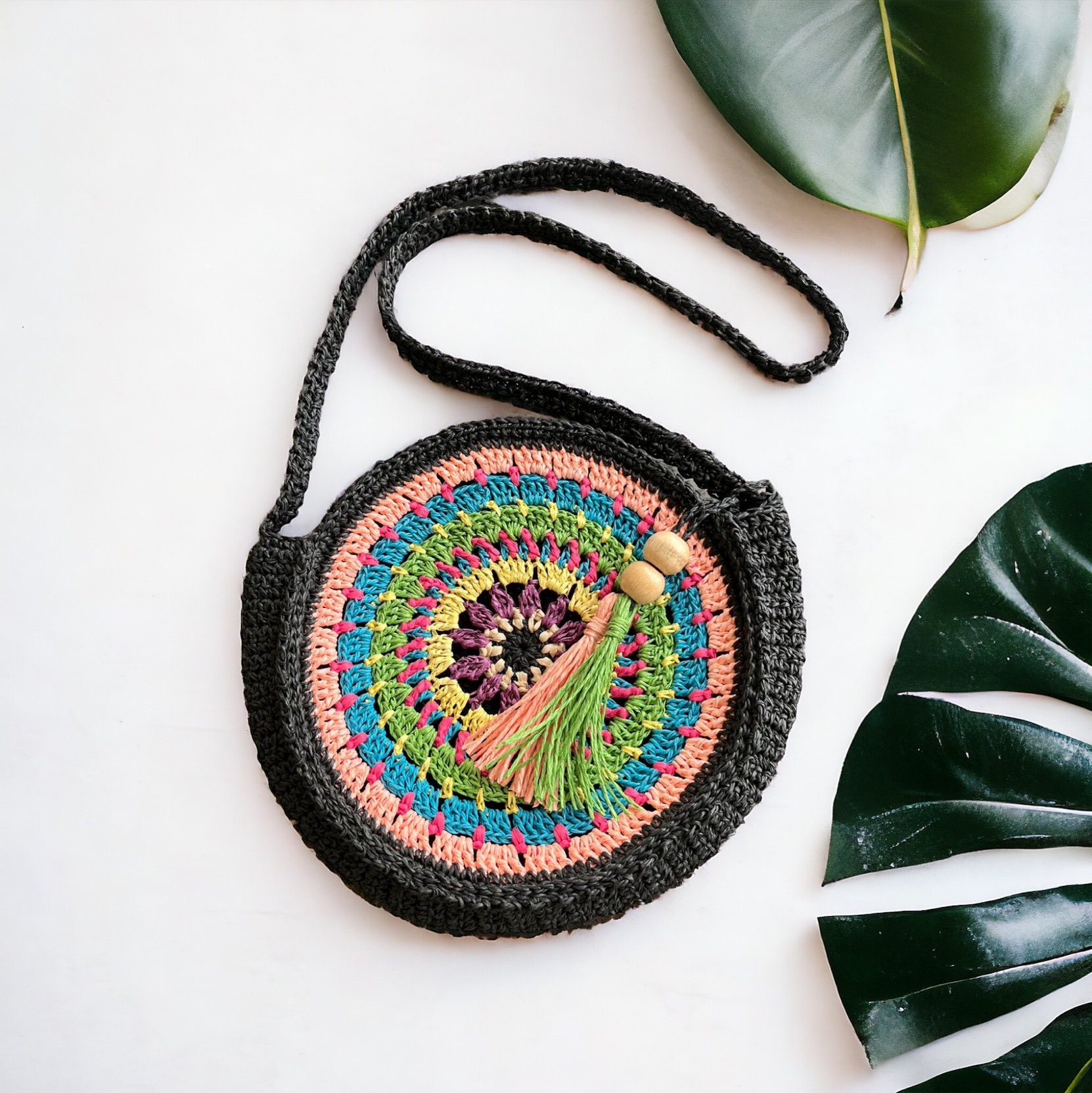 Colorful Crochet Mandala Bag, Crochet Design Shoulder Bag, Small ...