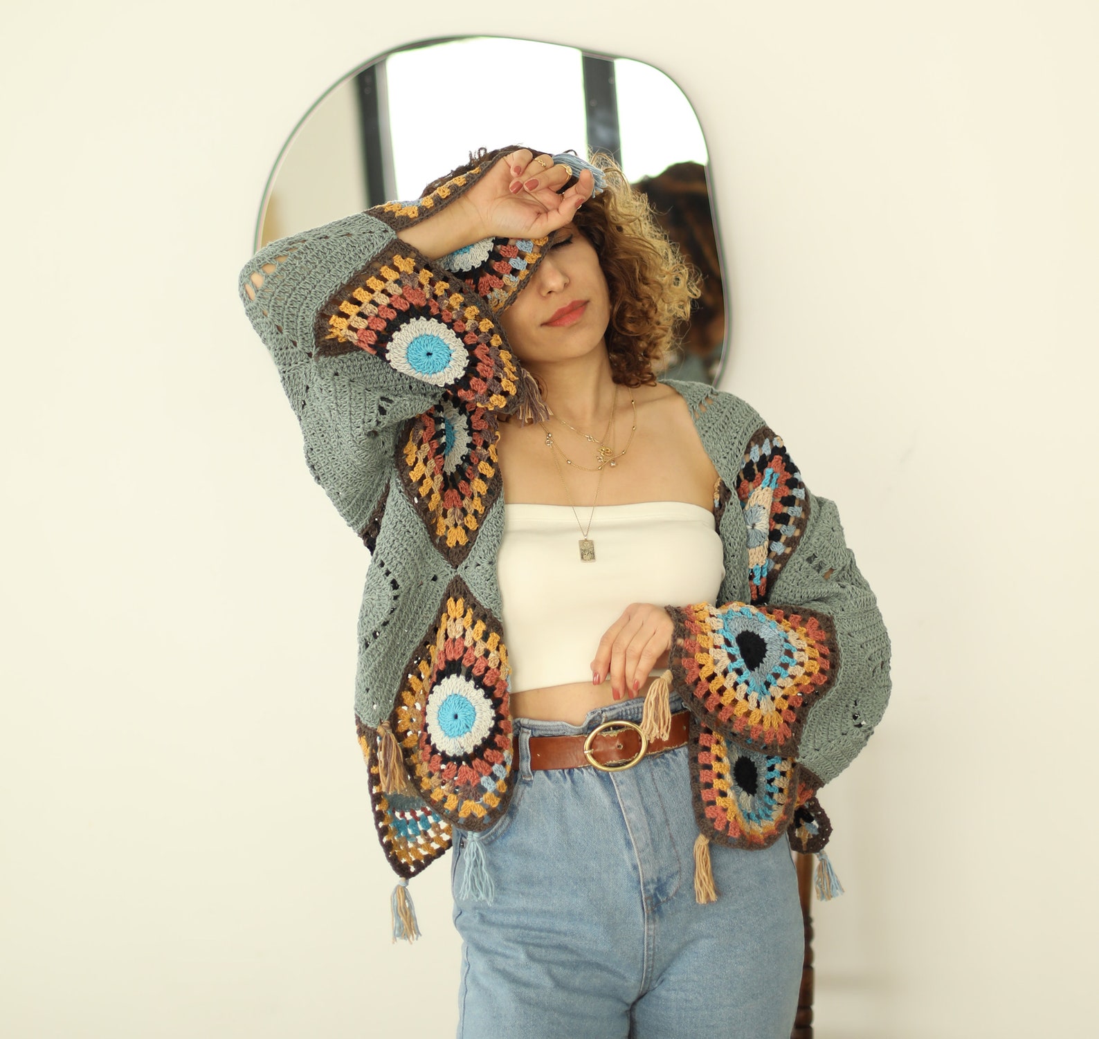 Green Hippie Style Cardigan, Colorful, Women's Tops, Hippie, Crochet ...