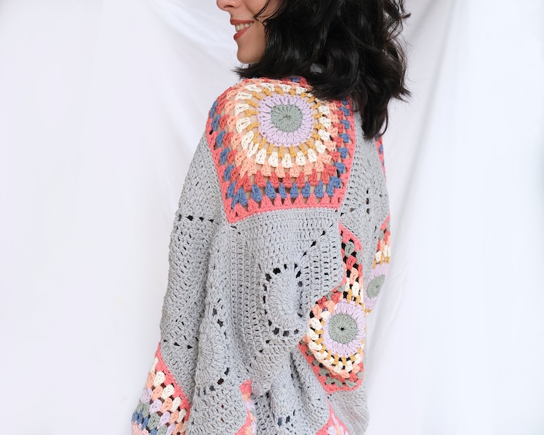 Patchwork Gray Cardigan, Bohemian Handmade Cardigan, Women's Crochet ...