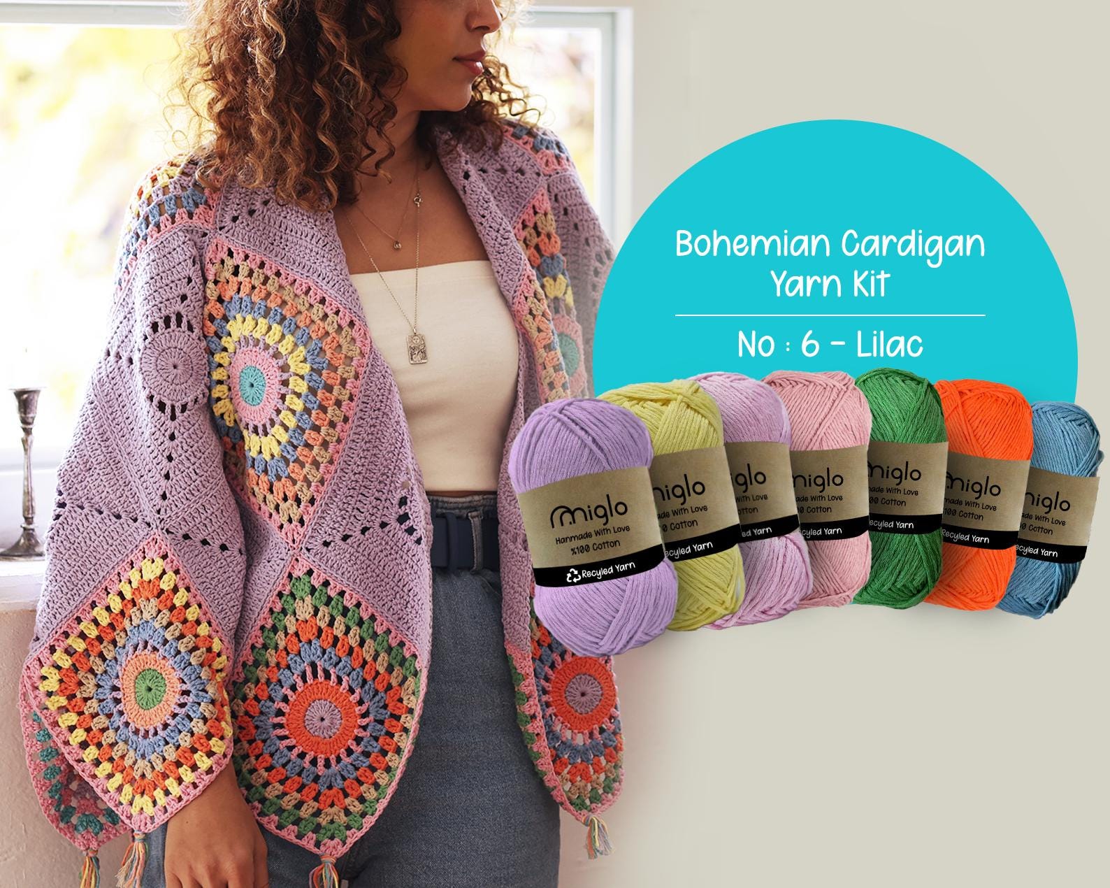 Bohemian Crochet Cardigan Yarn Kit: 100% Cotton DIY Hobby Supplies - Etsy
