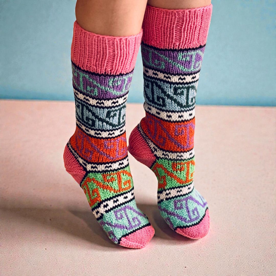 Boho Ethnic Knit Wool Socks – Handmade Colorful Winter Wear - Etsy